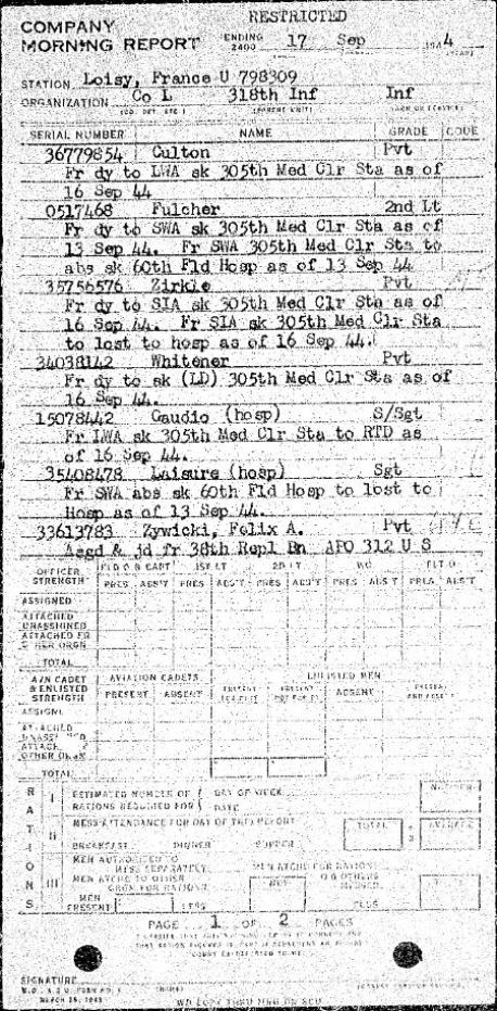 U.S. Army 80th Infantry Division Private Felix A. Zywicki - Killed In ...